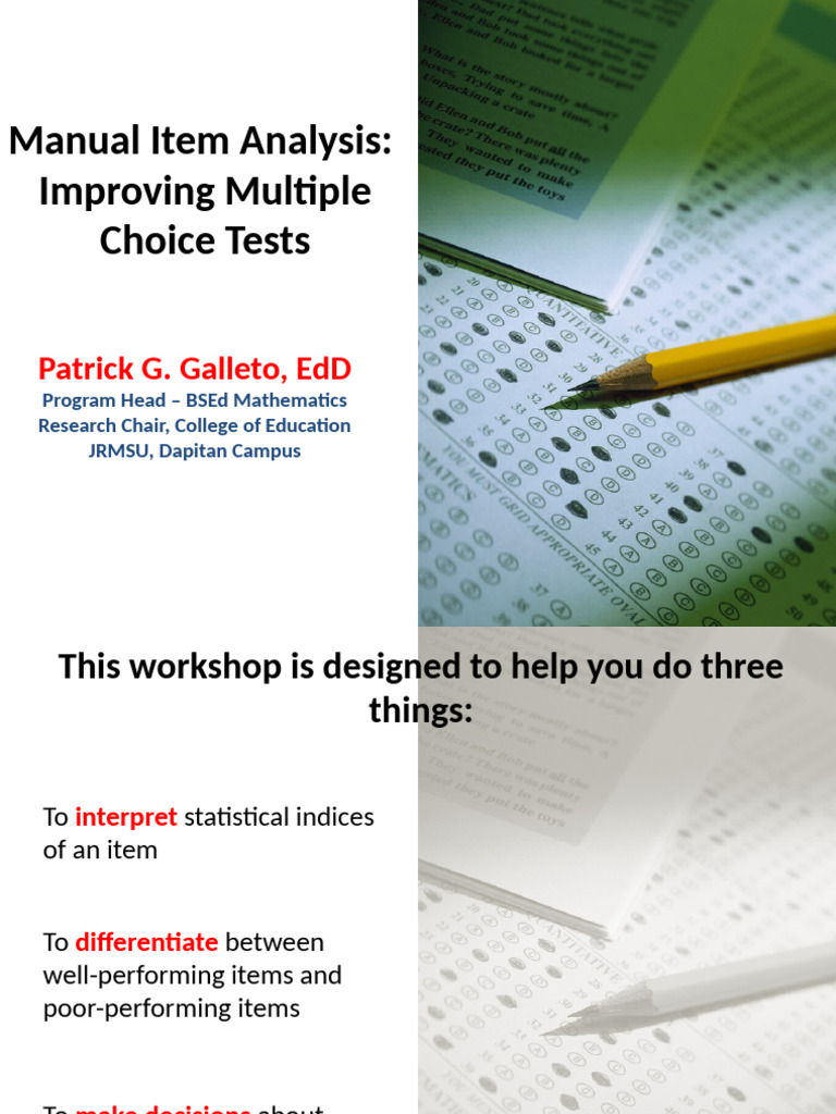 Manual Item Analysis March 2023 | PDF | Statistical Analysis | Teaching ...