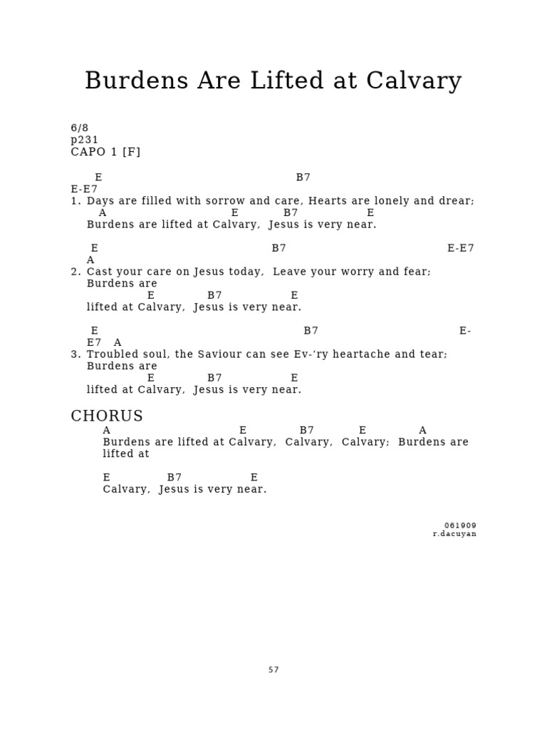 Burdens Lifted at Calvary Lyrics | PDF