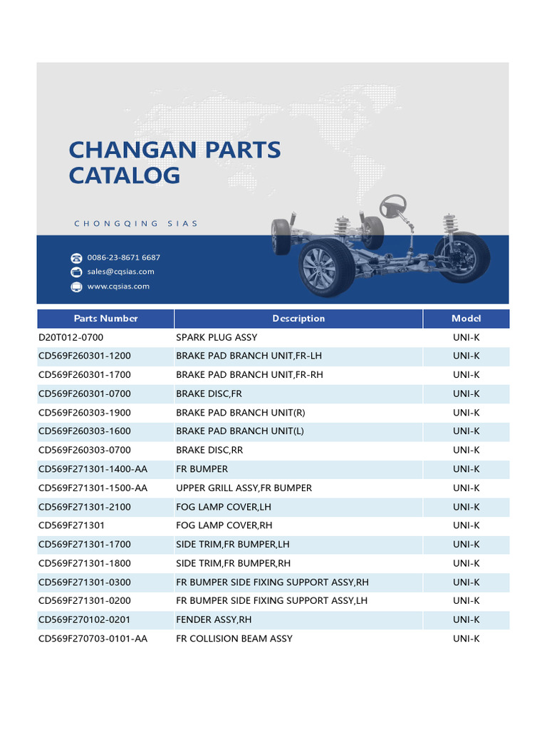 Changan Parts Catalog Overview | PDF | Window | Door