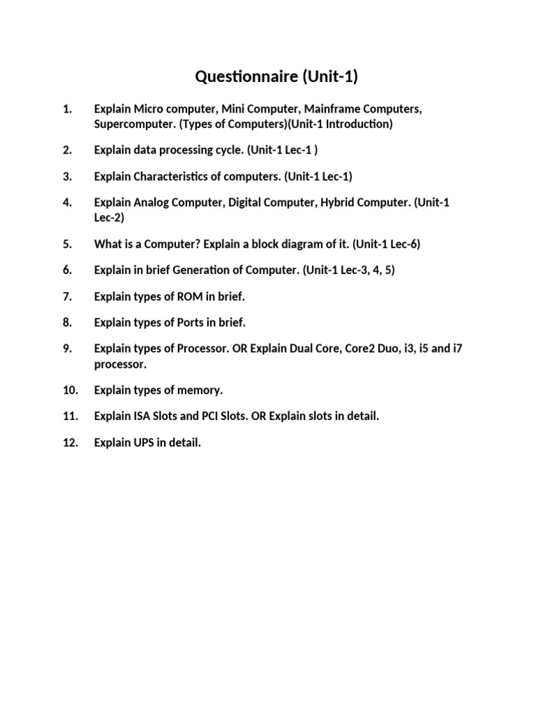 Question (Unit 1) | PDF