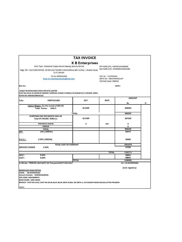 Jti Emp Dec-24 Bill | PDF | Labor | Labour Law