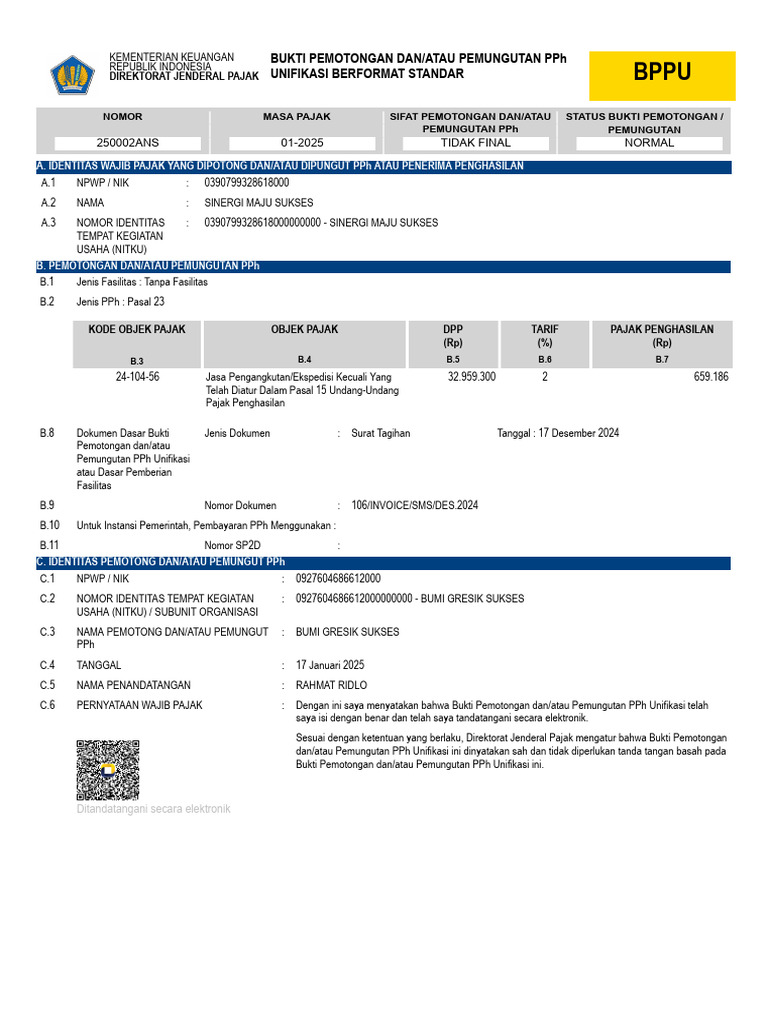 M 01-DOC001 SPT Unifikasi BPU 250002ANS | PDF