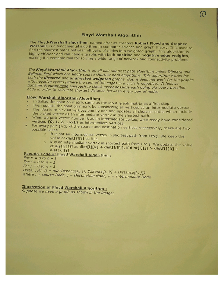 Floyd Warshall Algorithm by Yusuf Sir PDF | PDF