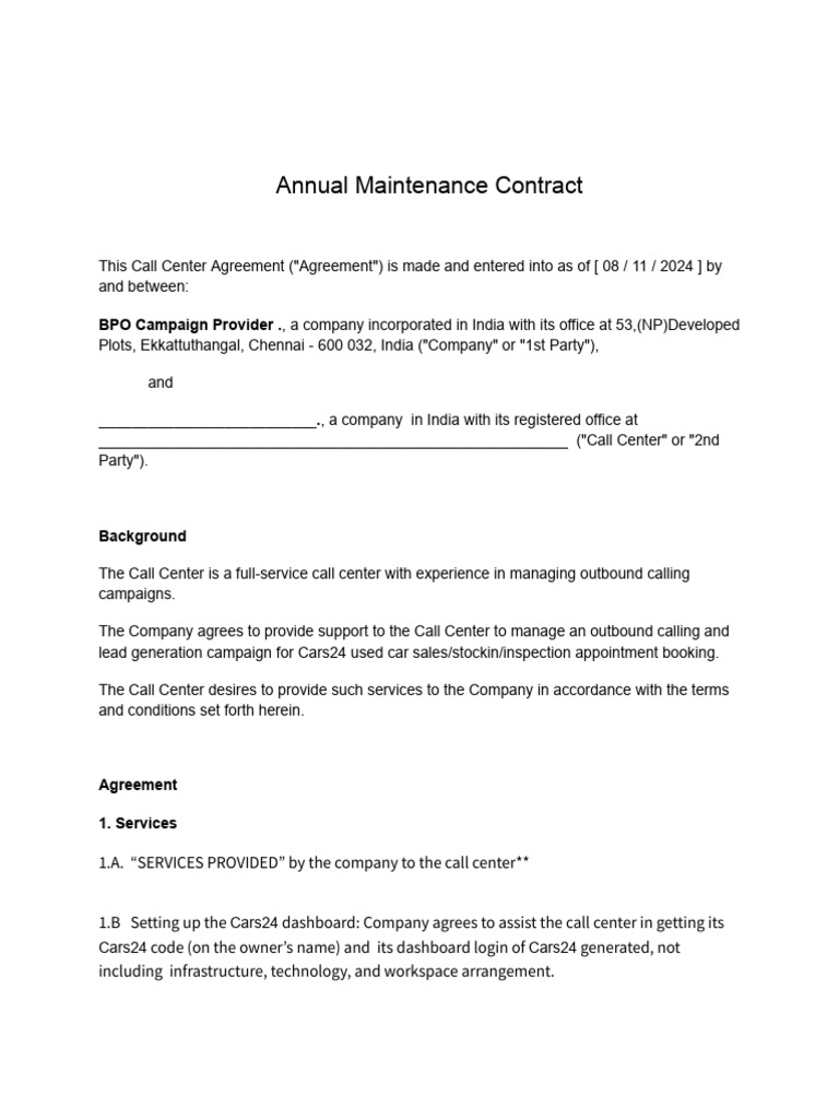 Annual Maintenance Contract - Cars24 | PDF | Call Centre | Performance Indicator
