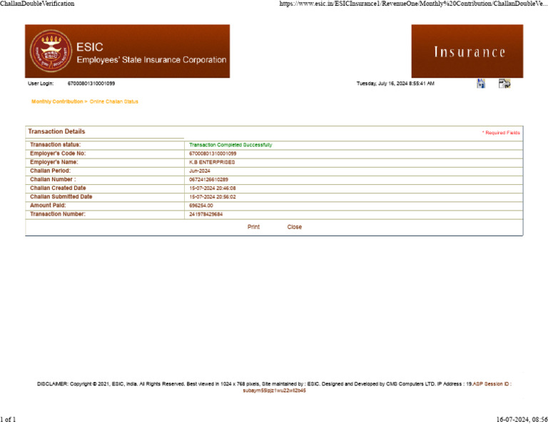 Esic Challan Format | PDF