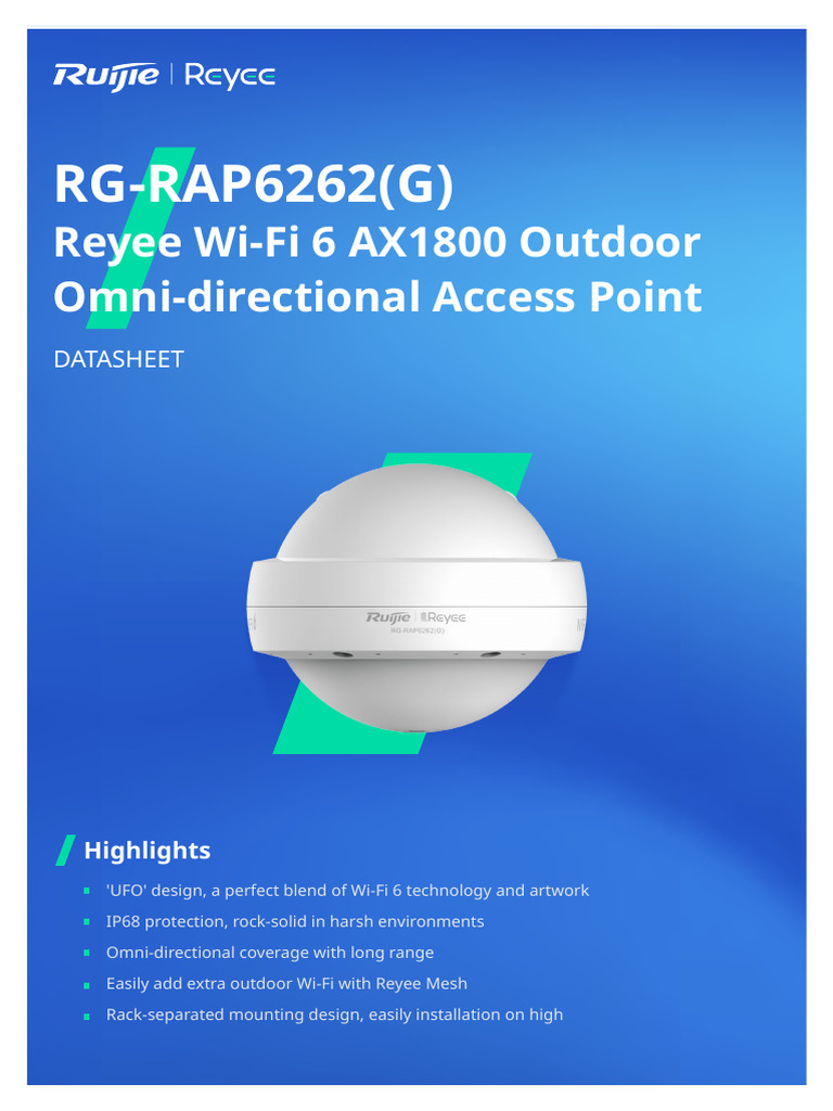 RG-RAP6262 (G) Datasheet - 20240109 | PDF | Wi Fi | Ieee 802.11