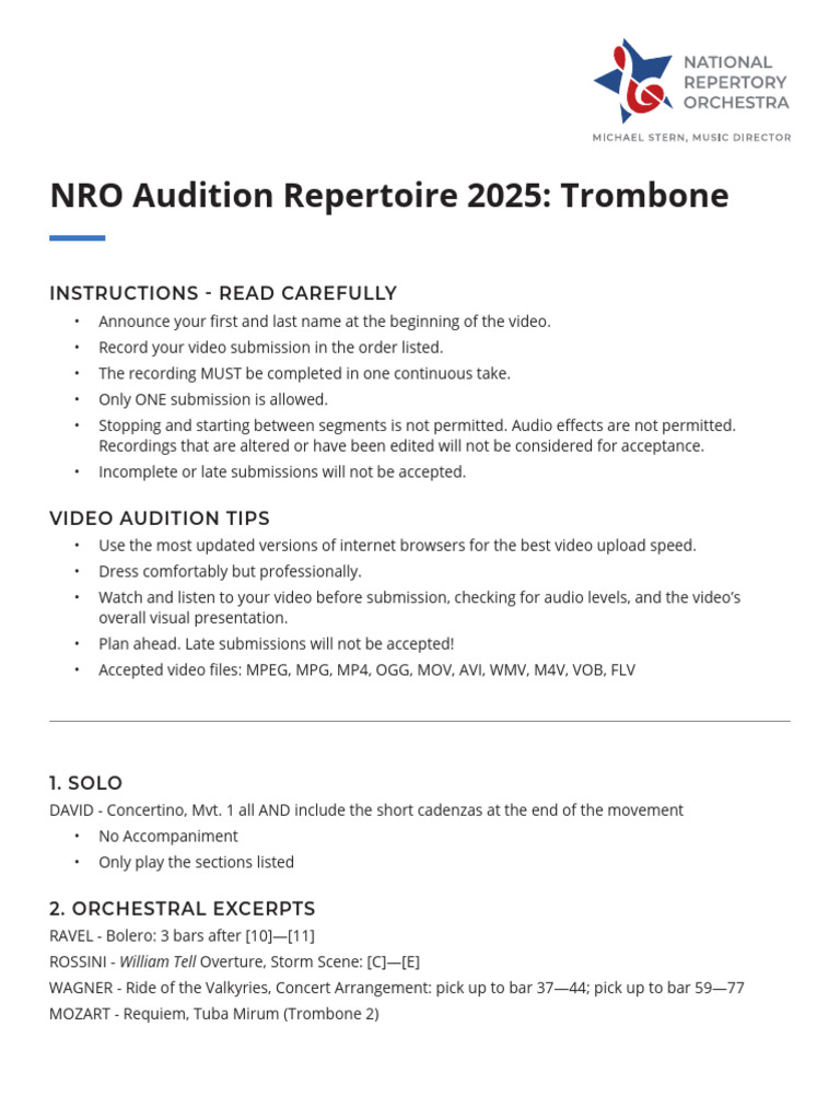 NRO 2025 Audition Book Trombone | PDF