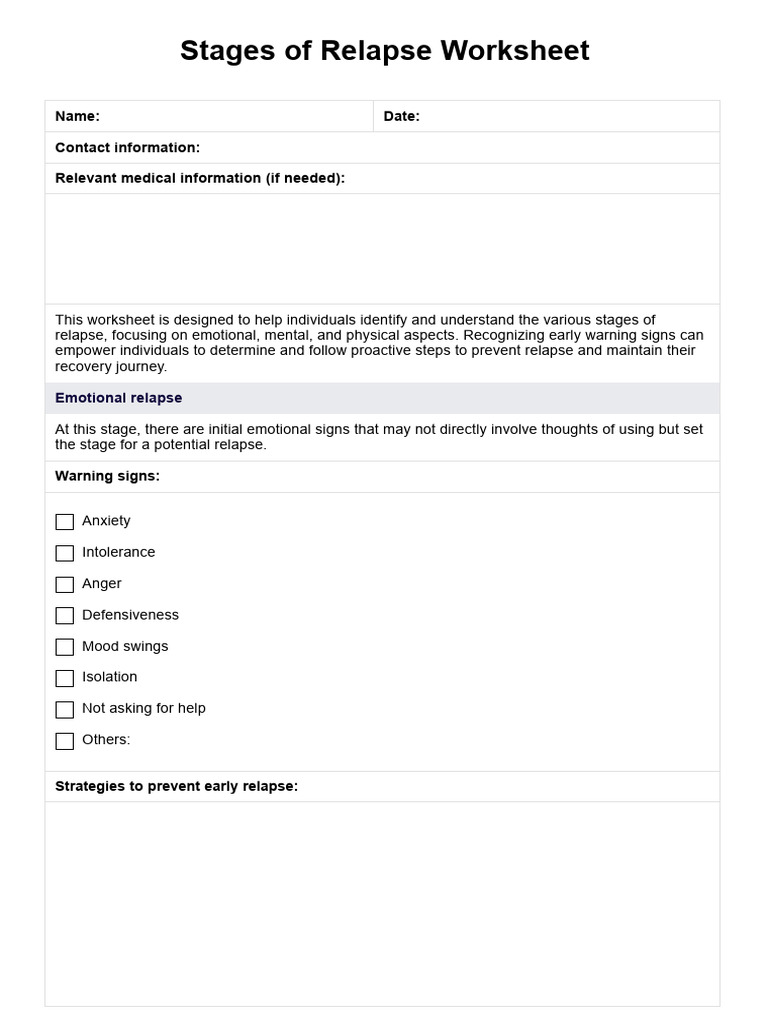Stages of Relapse Worksheet | PDF