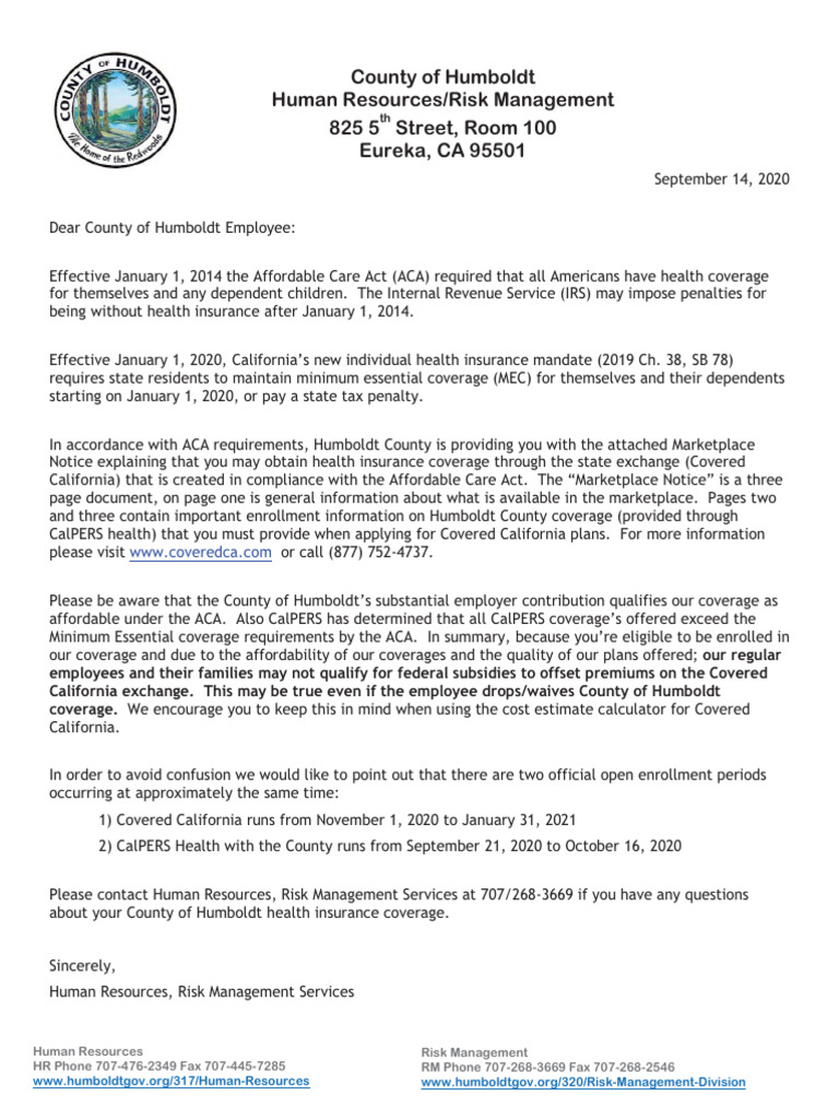 2021 Marketplace Cover Letter and Notice To Employees | PDF | Health ...