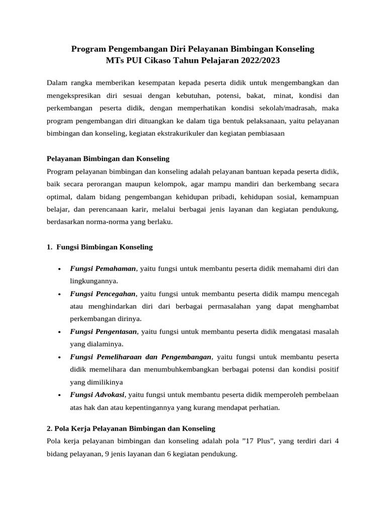 Program Pengembangan Diri Pelayanan Bimbingan Konseling | PDF