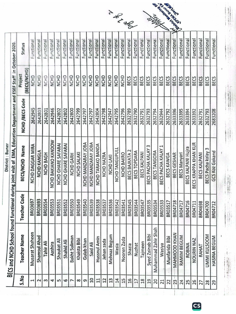 BECS and NCHD functional list | PDF