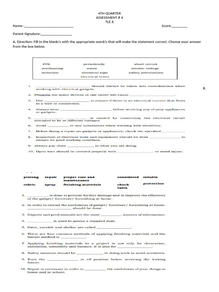 TLE 6 Student Assessment | PDF