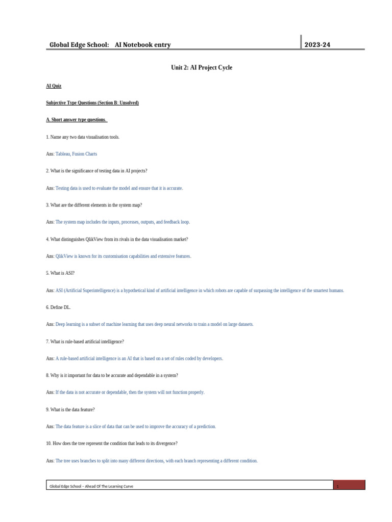 Gr Ix Ai Key Ai Project Cycle Nbe Pdf Artificial Intelligence
