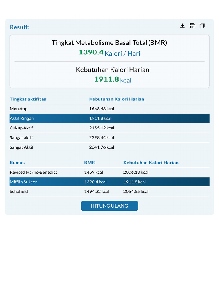Kalkulator BMR Result | PDF