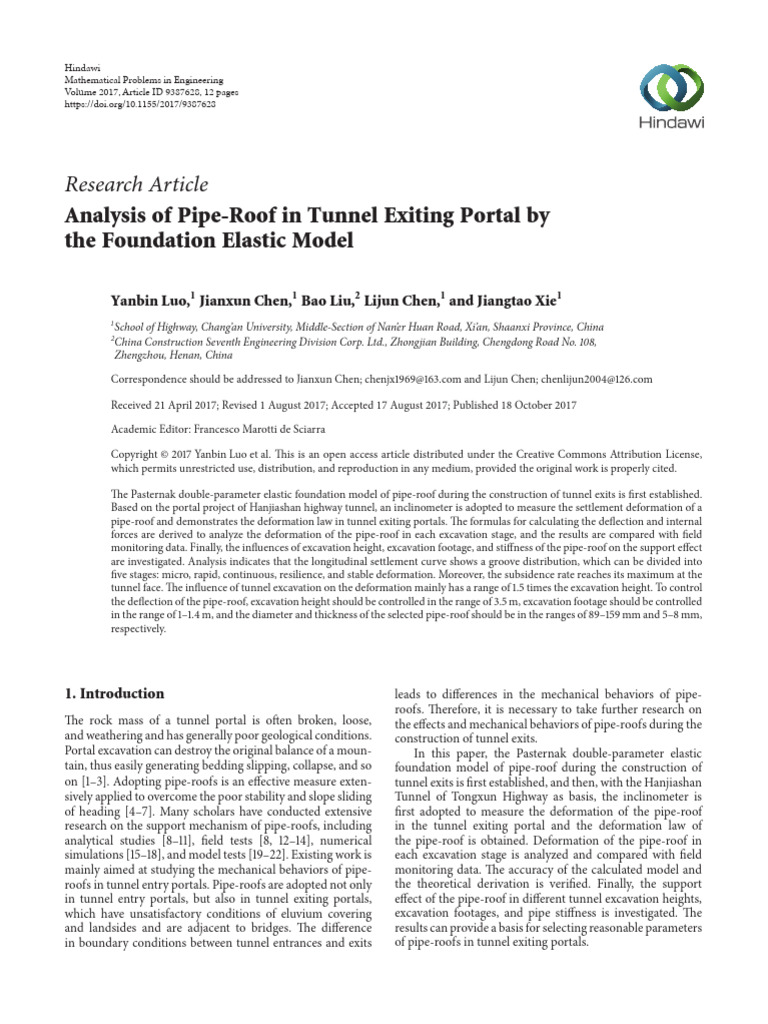 Analysis of Pipe Roof in Tunnel Exiting Portal | PDF | Tunnel ...