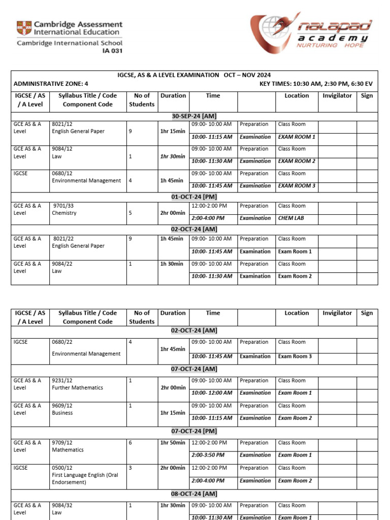 IGCSE & A Level Exam Schedule 2024 | PDF | Standardized Tests ...