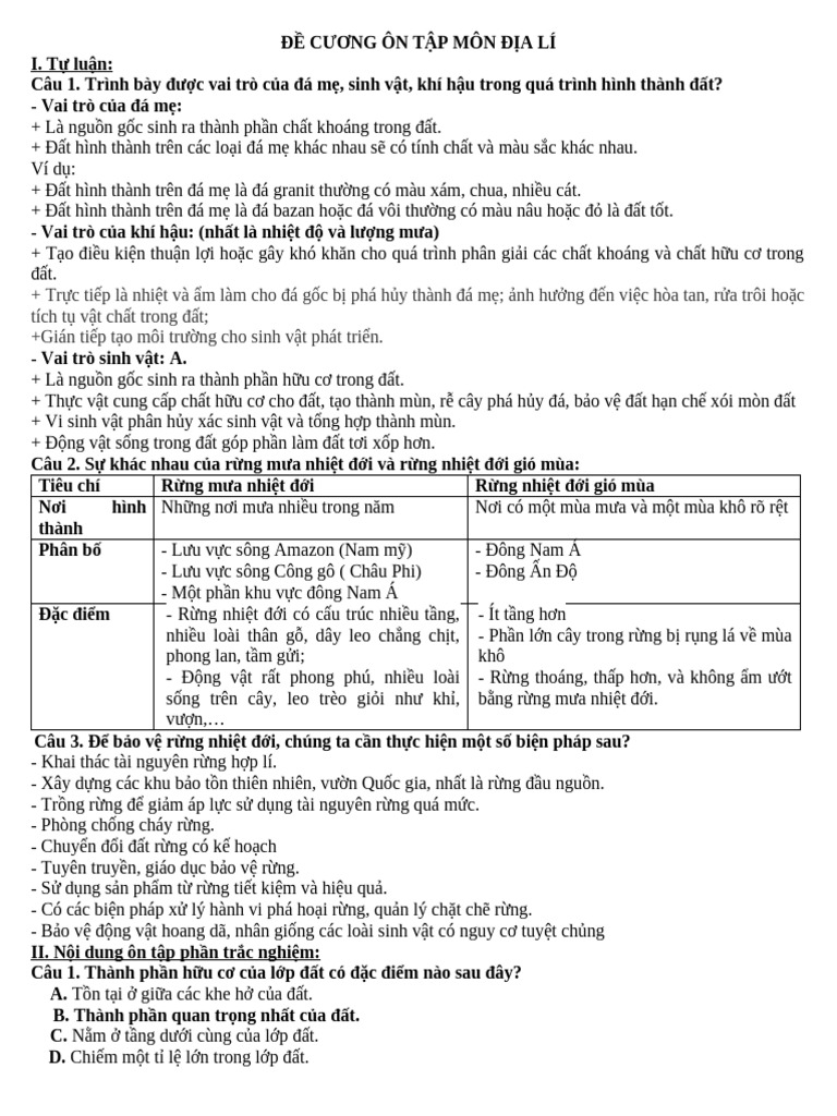 Đề cương địa lí 6 hk2 | PDF