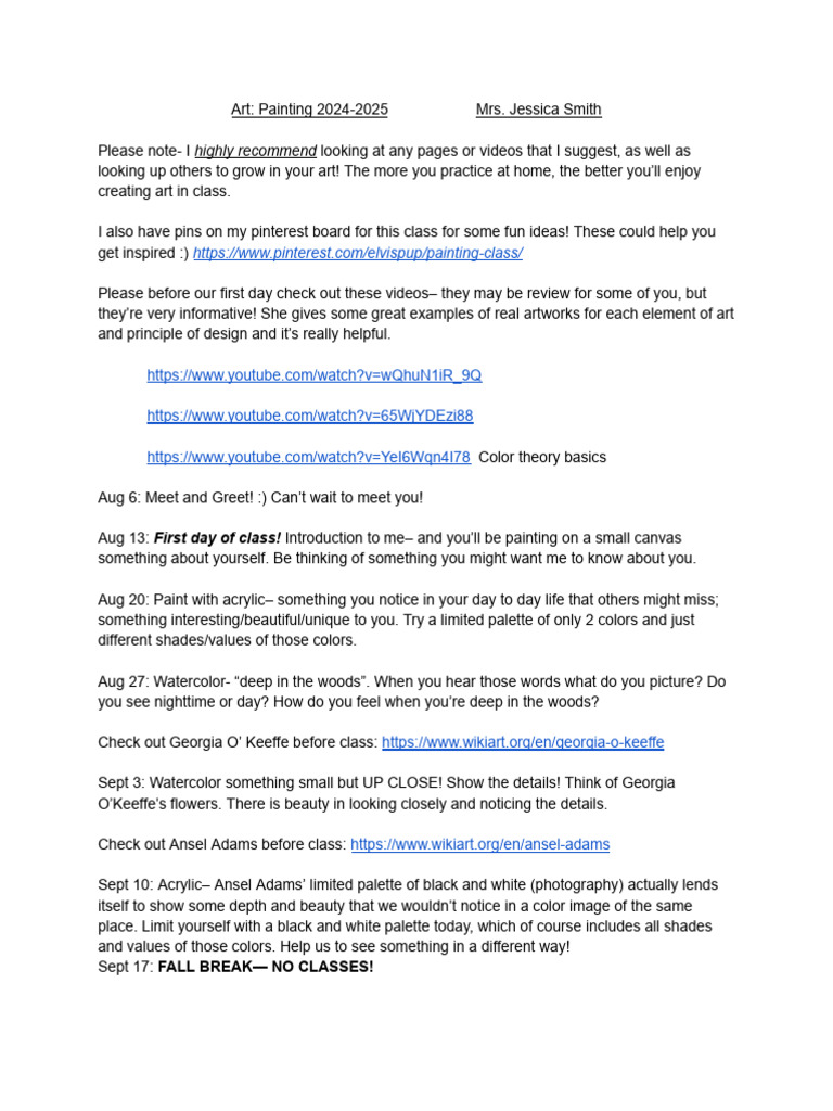 Painting Class Syllabus 2024-2025 | PDF | Paintings | Acrylic Paint
