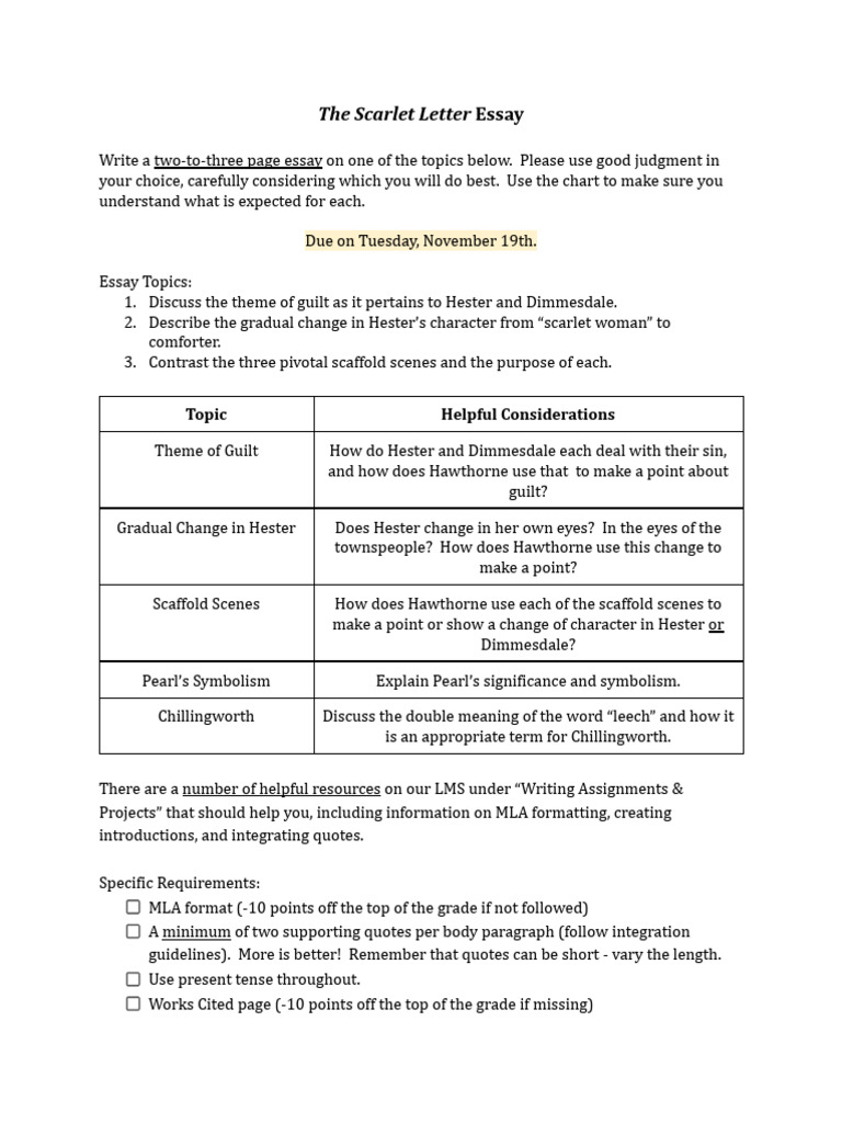 Scarlet Letter Essay Rubric | PDF | Essays | The Scarlet Letter