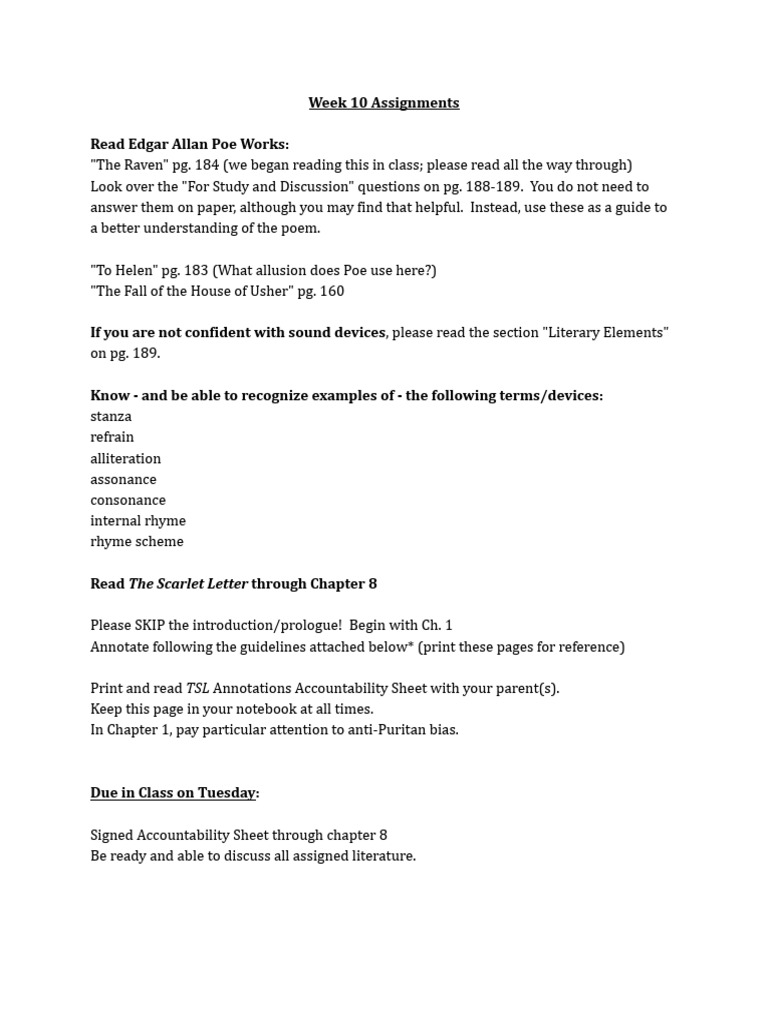 American+Lit +Week+10+Assignments | PDF