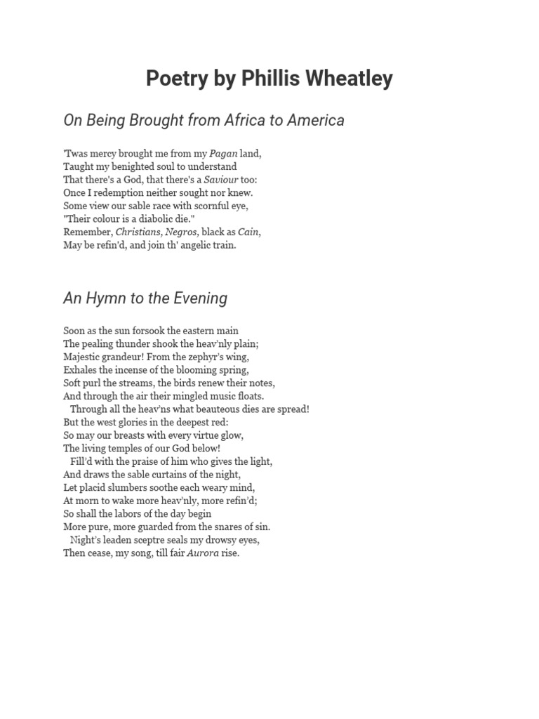 Poetry by Phillis Wheatley | PDF