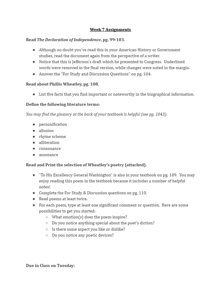 American Lit Week 7 Assignments | PDF