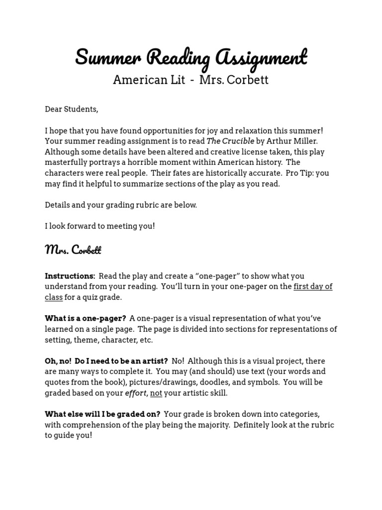 American Lit Summer Reading Assignment | PDF