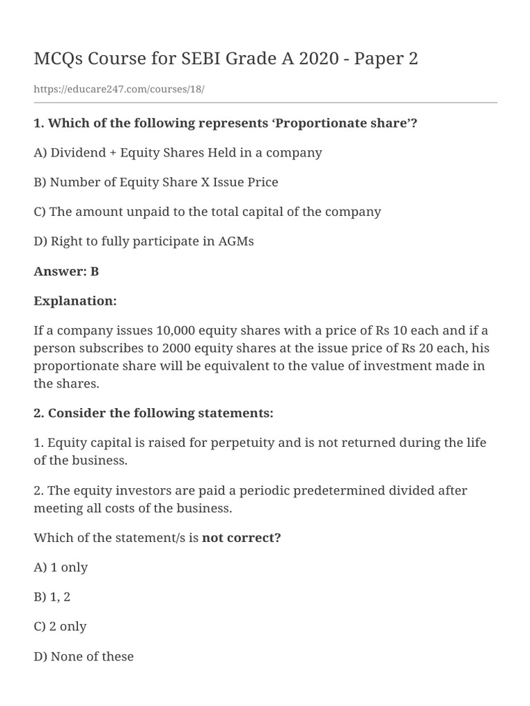 Secondary Makret MCQ | PDF | Futures Contract | Swap (Finance)