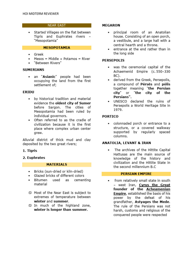 Hoa Midterm Reviewer Real | PDF | Babylon | Column