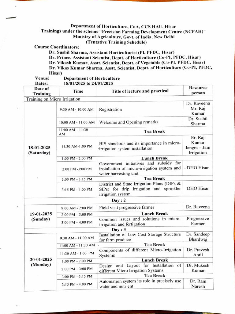 Precision Farming Training Schedule 2025 | PDF | Irrigation | Horticulture