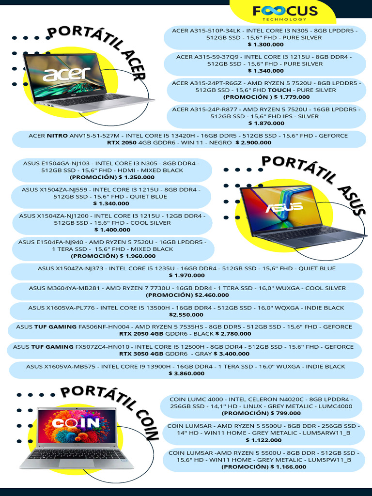 Catálogo Portátiles. | PDF | Ingeniería Informática | Arquitectura X86
