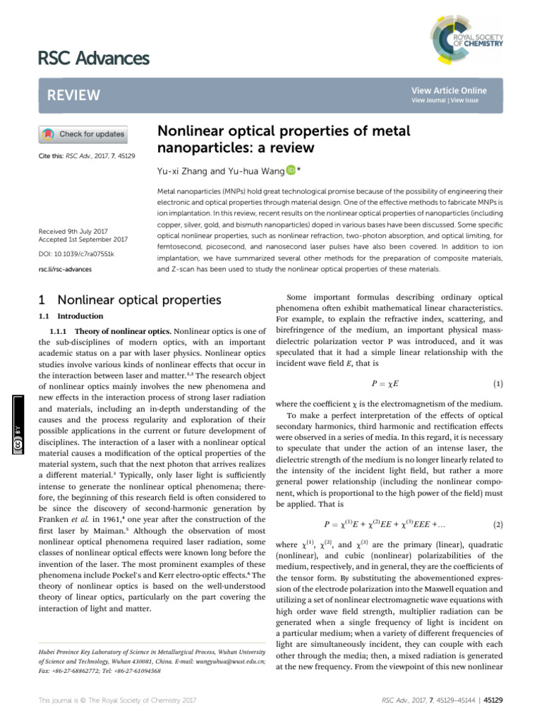 RSC Advances: Review | PDF | Nonlinear Optics | Optics