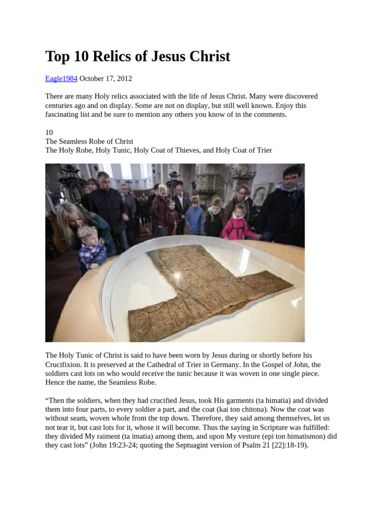 Top 10 Relics of Jesus Christ | PDF | Holy Grail | Shroud Of Turin