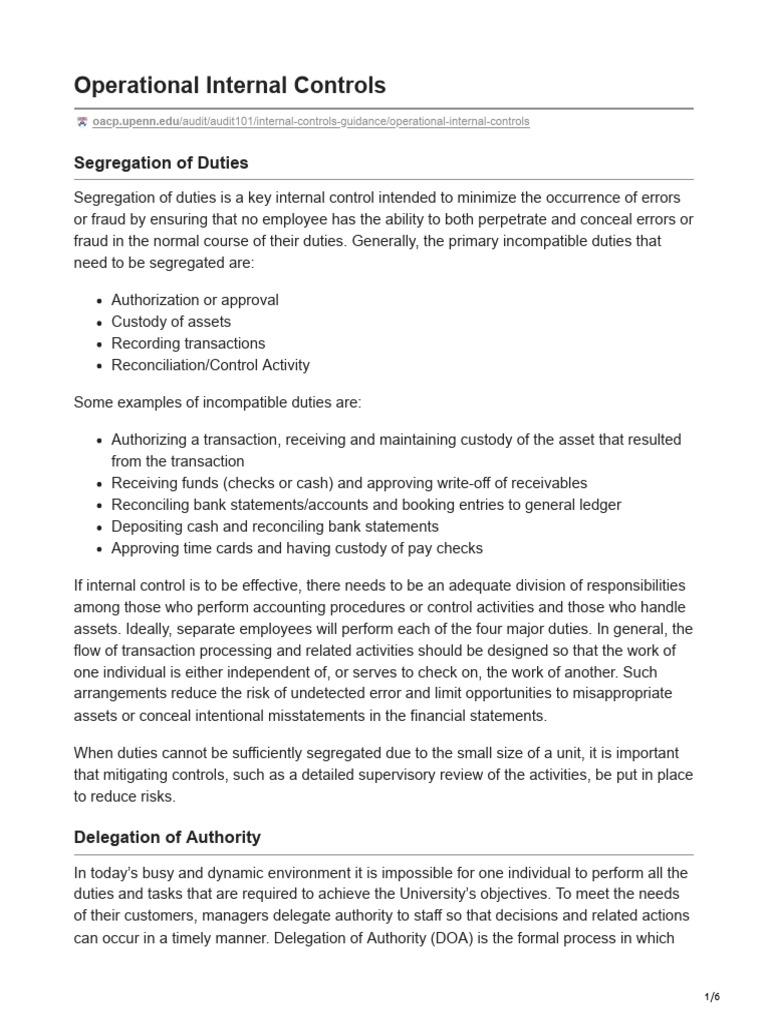 Operational Internal Controls Guide | PDF | Internal Control | Banks