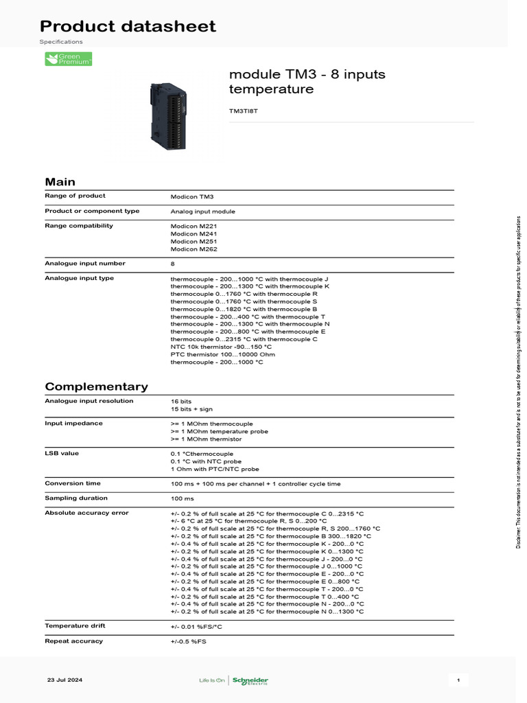 Schneider Electric_Modicon-TM3_TM3TI8T | PDF | Thermocouple | Metrology