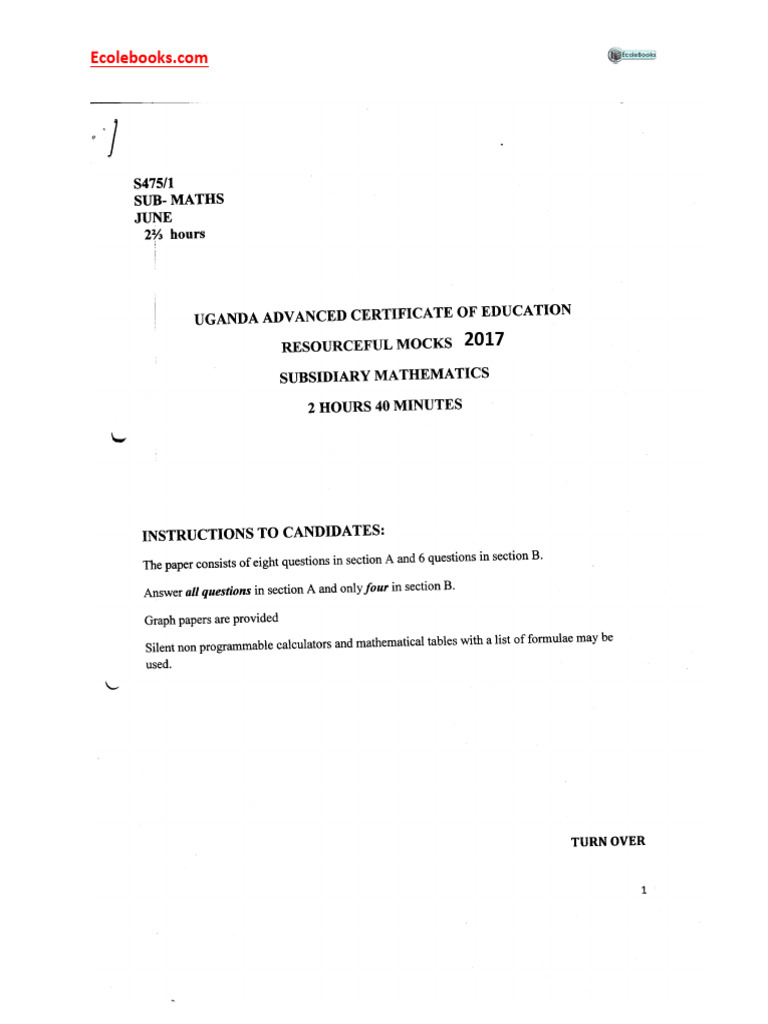 s6 Sub Maths p1 Revision Past Papers | PDF