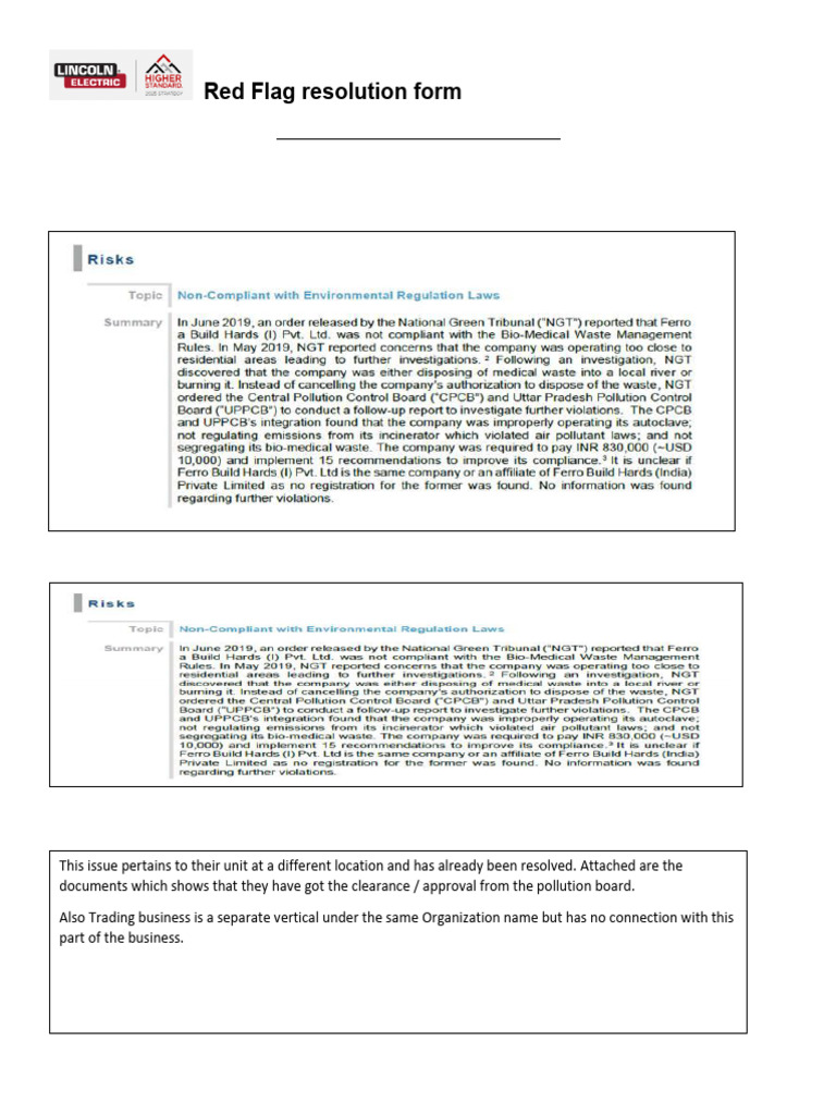 Kroll Red Flag Resolution Template - Ferrobuild | PDF