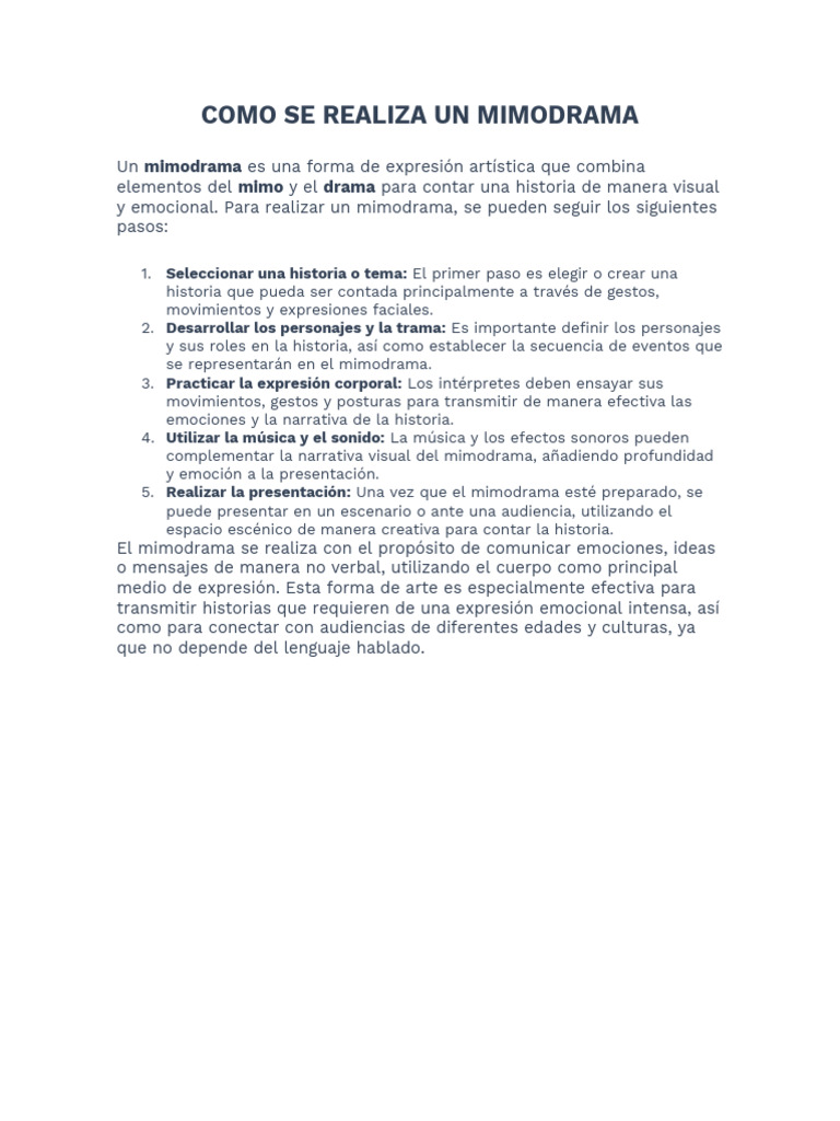 Como Se Realiza Un Mimodrama | PDF | Las emociones | Comunicación