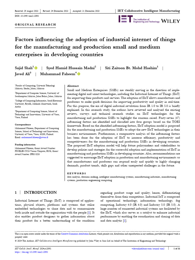 Factors Influencing The Adoption of Industrial Int | PDF | Internet Of ...