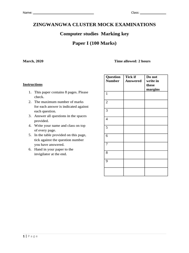 Zingwangwa Cluster Computer Mock 2024 | PDF | Spreadsheet | Input/Output