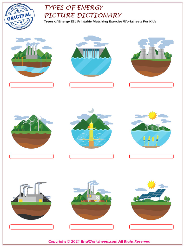 Types of Energy Esl Printable Matching Exercise Worksheets For Kids ...