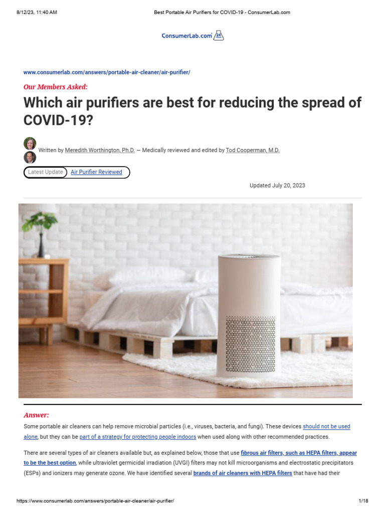 Best Portable Air Purifiers For COVID-19 | PDF
