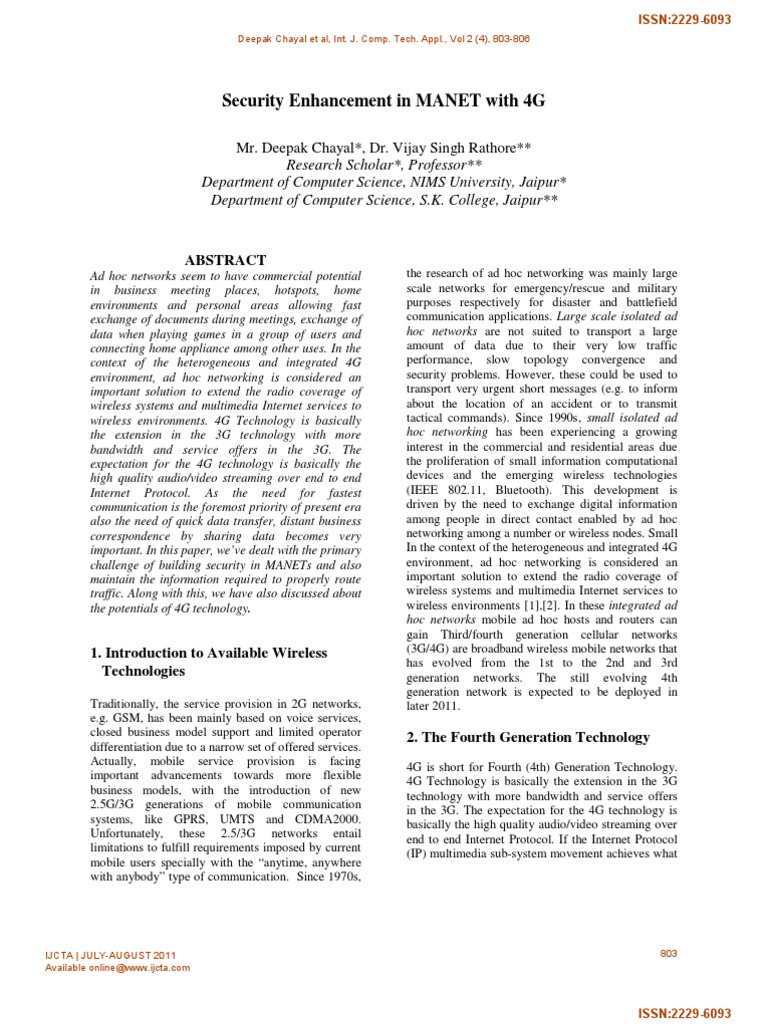 Security Enhancement in MANET With 4G | PDF | 4 G | Wi Max