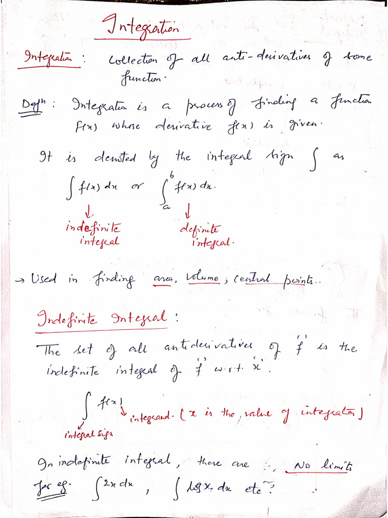 Integration (Indefinite & Definite) | PDF