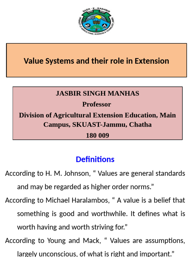 Understanding Value Systems in Extension | PDF | Society | Social ...