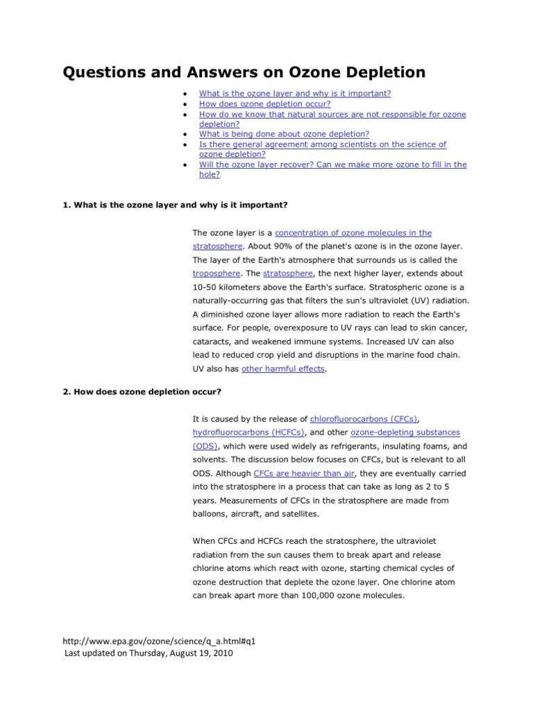 EPA Questions and Answers On Ozone Depletion | PDF