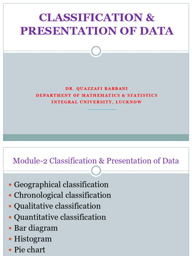 Claasification & Presentation of Data & Statistical Methods | PDF | Histogram