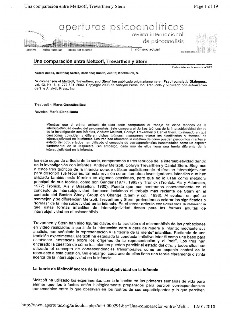 La Comparacion Entre Meltzoff-Trevarthen-Sten - 2010 | PDF