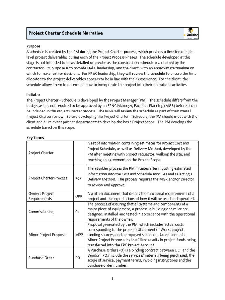Project Charter Schedule Narrative | PDF | Computing