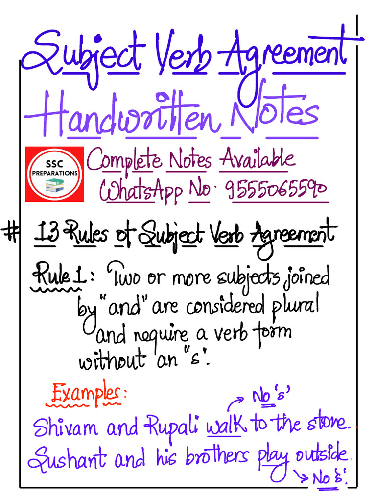 Subject Verb Agreement English Grammar Handwritten Notes For SSC CGL ...